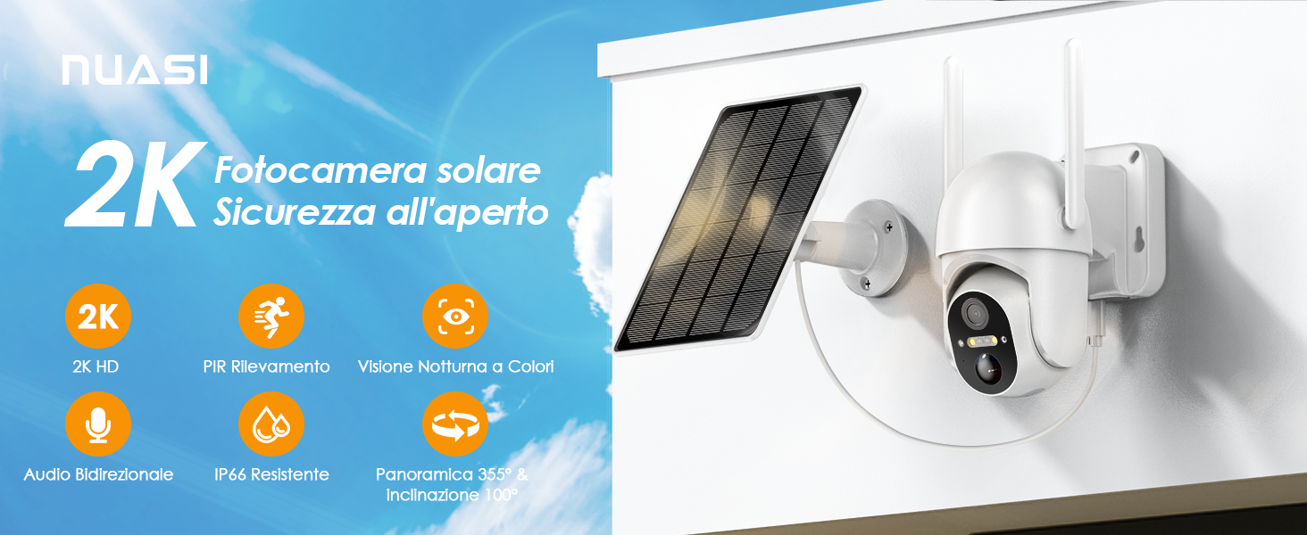 NUASI 2K Telecamera WiFi da esterno con pannello solare in offerta su ...