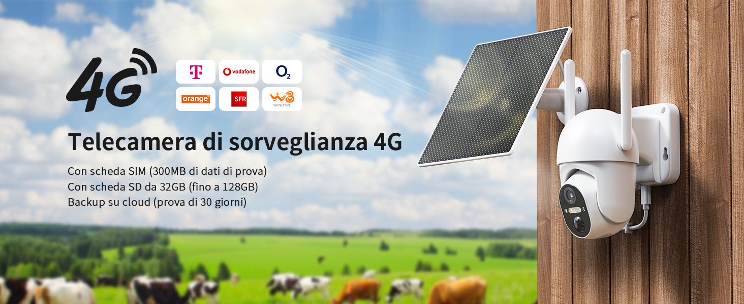 NUASI 2K 4G LTE Telecamera da esterno con SIM, pannello solare e micro ...
